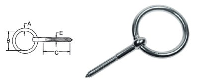 1/4" Lag Ring Bolt Stainless Steel - Skydog Rigging